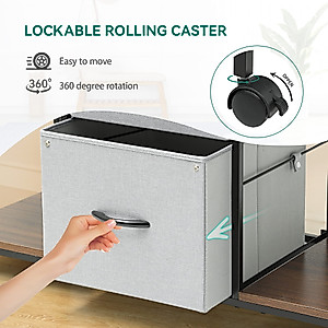 YITAHOME Mobile Lateral File Cabinet, Fabric Mobile Filing Cabinet with 4 Open Storage Shelves, Printer Stand with 2 Drawers for Home Office, Fits A4/Letter Size,Grey & Brown