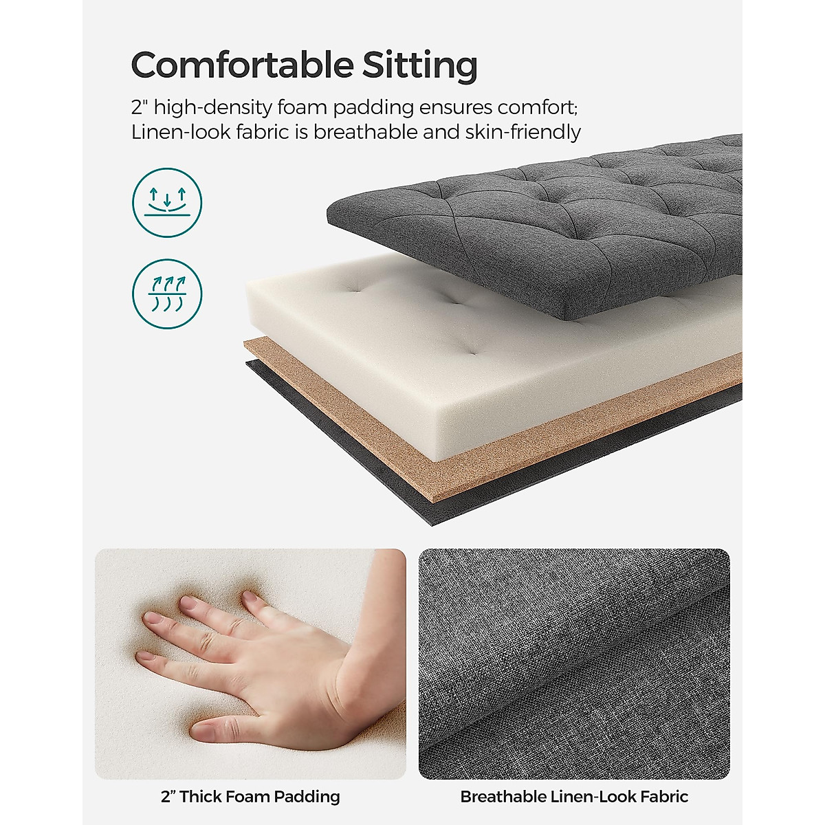 SONGMICS Storage Ottoman Bench, Foldable Foot Rest with Legs, 15.7 x 43 x 15.7 Inches, End of Bed Bench, Storage Chest, Load up to 660 lb, for Living Room, Bedroom, Entryway, Dark Gray ULSF088G01