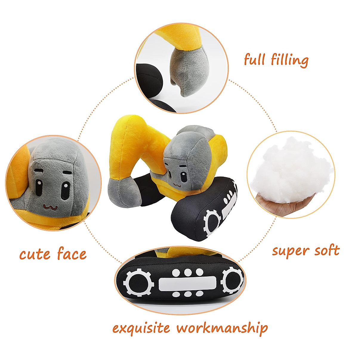 YONLIT Soft Excavator Stuffed Construction Toy Super Cute Plush Digger Trucks Excellent Gifts for Kids or Birthday Party 11 Inches