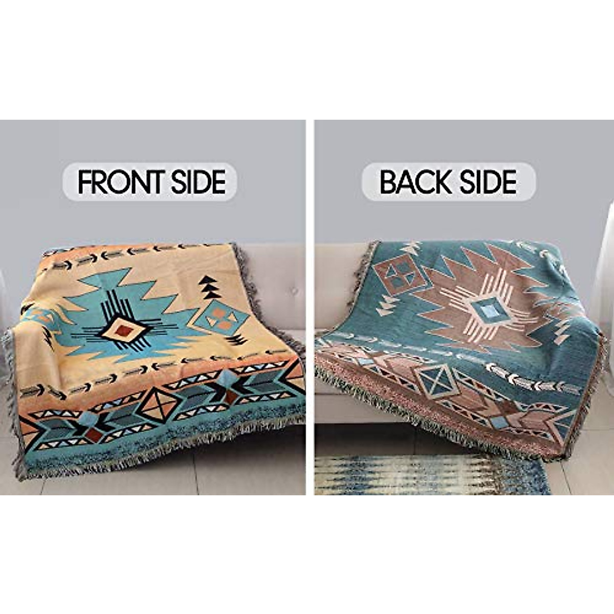 WarmTide Geometric Soft Southwestern Throw Blankets with Tassels Cozy Cotton Woven Aztec Knitted Bed Couch Throws Sofa Chair Towel Multi-Function for Home Decor Office Travel