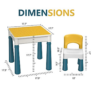burgkidz Kids 5-in-1 Multi Activity Table Set - Building Block Table with Storage - Play Table Includes 1 Chair and 128 Pieces Compatible Large Bricks Building Blocks for Ages 2 and Up (Macaron)
