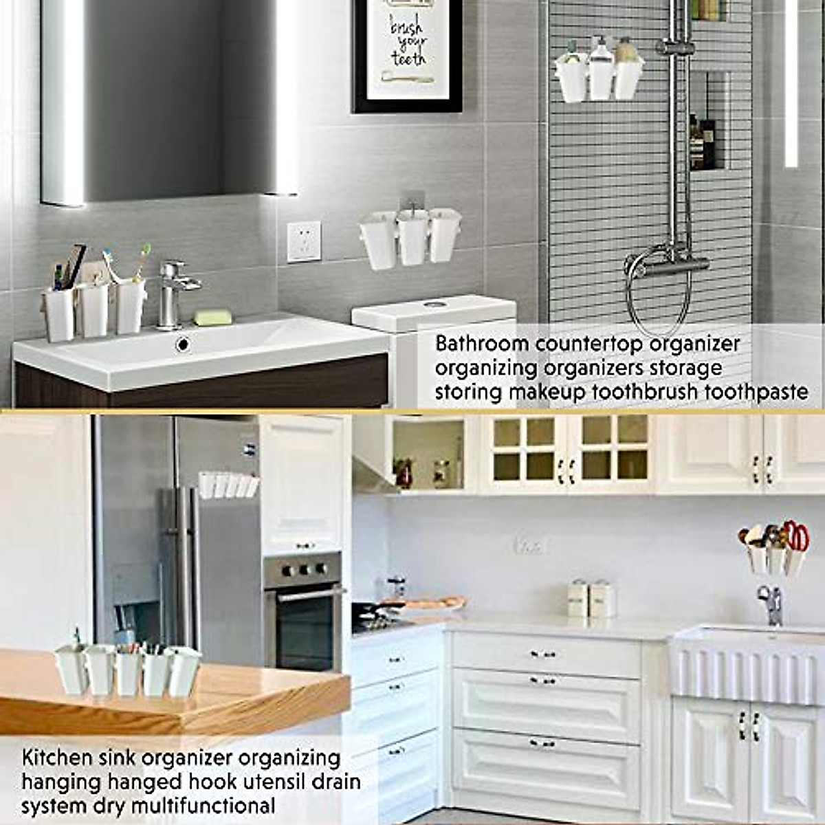 bystie Hanging Refrigerator Organizer, Desk Organization,Kitchen Storage & Bathroom Organizer, Makeup Organizer,Combinable 5 Pieces with Drain System, Stainless&Adhesive Hooks Included, BPA-free,White