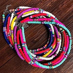 4 Pcs Boho Polymer Clay Choker Necklace Lightweight Colorful African Vinyl Disc Beads Necklace Femme Surfer Jewelry Summer Beach Holiday Necklaces for Women