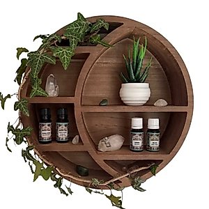 Eqqe Crescent Moon Shelf for Crystals - 12.5 x 12.5 Inch Crystal Display Shelf - Brown Wall Crystal Shelf Display for Gothic Home Decor, Spiritual Decor, Wiccan Decor, Occult Decor, Crystals Decor