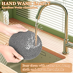 Nagobi 6 Coasters for Drinks, Trivets for Hot Dishes, Heat Resistant Hot Pads, Thick Cotton Pot Holders, Home Essentials, Kitchen Decor for Table & Countertops(Gray)