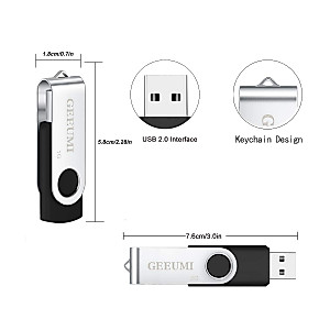 Flash Drive 2GB USB 2.0,20 Pack Swivel Memory Stick GEEUMI Bulk Thumb Drive,Pen Drives Jump Drive for Data Storage, File Backup(20 Pack,Black)