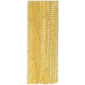 Elsjoy 24 Pieces 32 Inch 7mm Metallic Gold Beaded Necklace, Mardi Gras Beads Gold Party Bead Necklace for Party Costume, Birthday, Wedding, Holiday