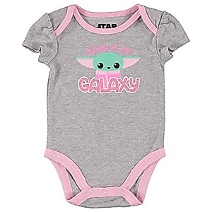 STAR WARS Baby Girls' Short Sleeve Infant Baby Bodysuits for Girls 3 Pack Gift Set (Grey/Pink/Green, 0-3 Months)