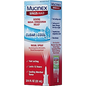 Mucinex Sinus-Max Nasal Spray Decongestant, 12 Hour Over-The-Counter Medication Nose Spray for Sinus Relief, Nasal Decongestants For Adults & Sinus Congestion, Cooling Menthol, 0.75 Fl Oz (Pack of 3)