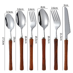 Aimilan 24 Piece wood Silverware Set for 4, 18/10 Stainless Steel Wooden Handle Flatware Cutlery Set for Home Kitchen Restaurant, Mirror Finish, Dishwasher Safe (24-Piece for 4)