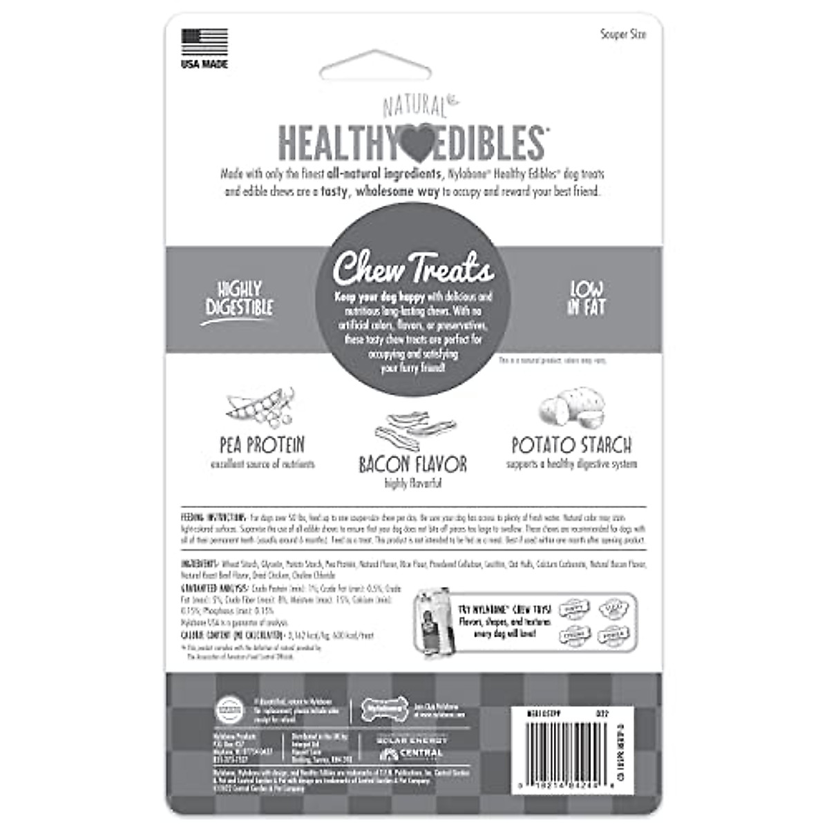 Nylabone Healthy Edibles Natural Dog Chews Long Lasting Bacon Flavor Treats for Dogs, X-Large/Souper (2 Count)