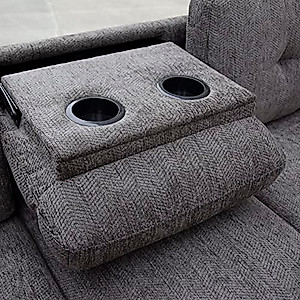 UBGO Furniture Sets,Living Room Sectional Sofa,L Shaped Storage Ottoman, Upholstered Sofá with 2 Cup Holder,Couch Longue for Indoor Home Apartment Office, Grey Left Chaise