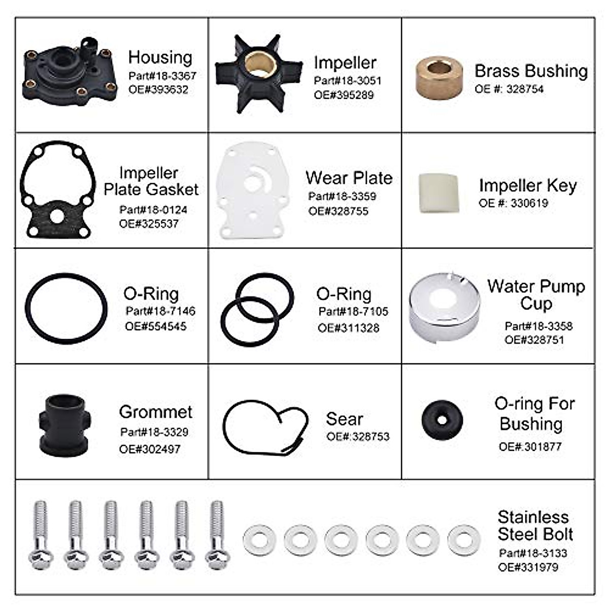 BDFHYK 393630 Water Pump Impeller Repair Kit with Housing for Johnson Evinrude, 2-Stroke(20,25,30,35 Hp) Outboard Engines Replace 393630,0393630,Sierra 18-3382