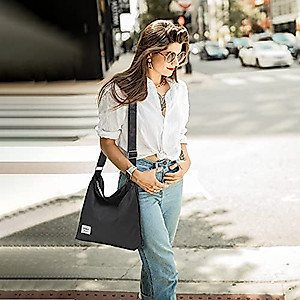 JOSEKO Women Lightweight Canvas Shoulder Bag, Large Size Hobo Crossbody Handbag Casual Tote Shopping Travel Bag (Black)