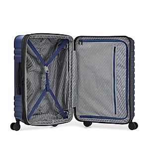 U.S. Traveler Boren Polycarbonate Hardside Rugged Travel Suitcase Luggage with 8 Spinner Wheels, Aluminum Handle, Navy, 3-Piece Set, USB Port in Carry-On