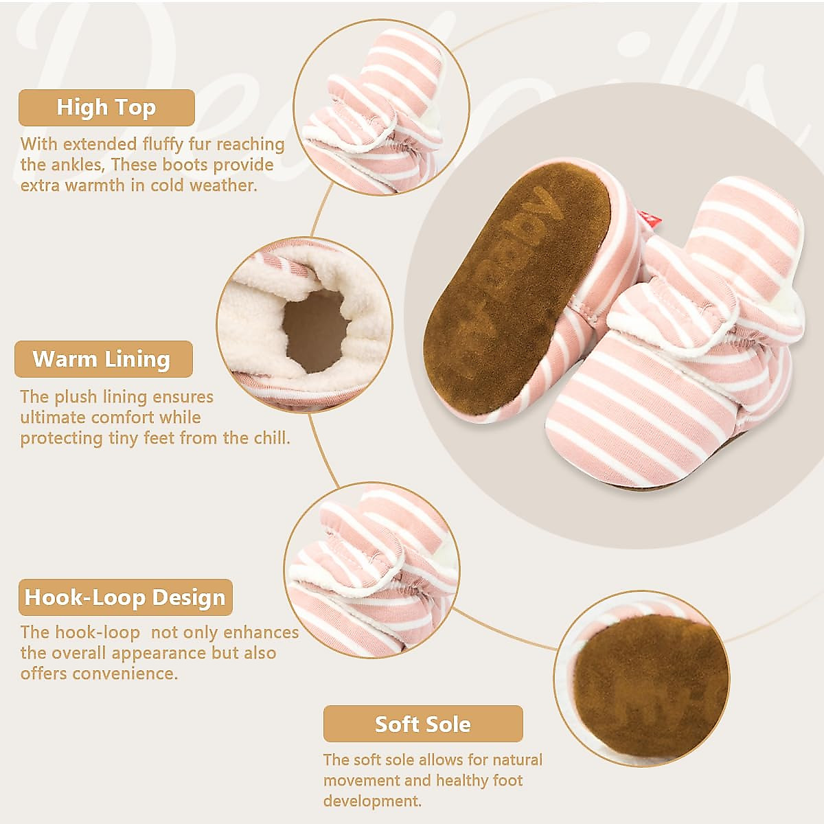 KIDSUN Infant Baby Boy Girl Fleece Bootie Newborn Stay On Slipper Winter Warm Gripper Non-Slip Crib Shoes