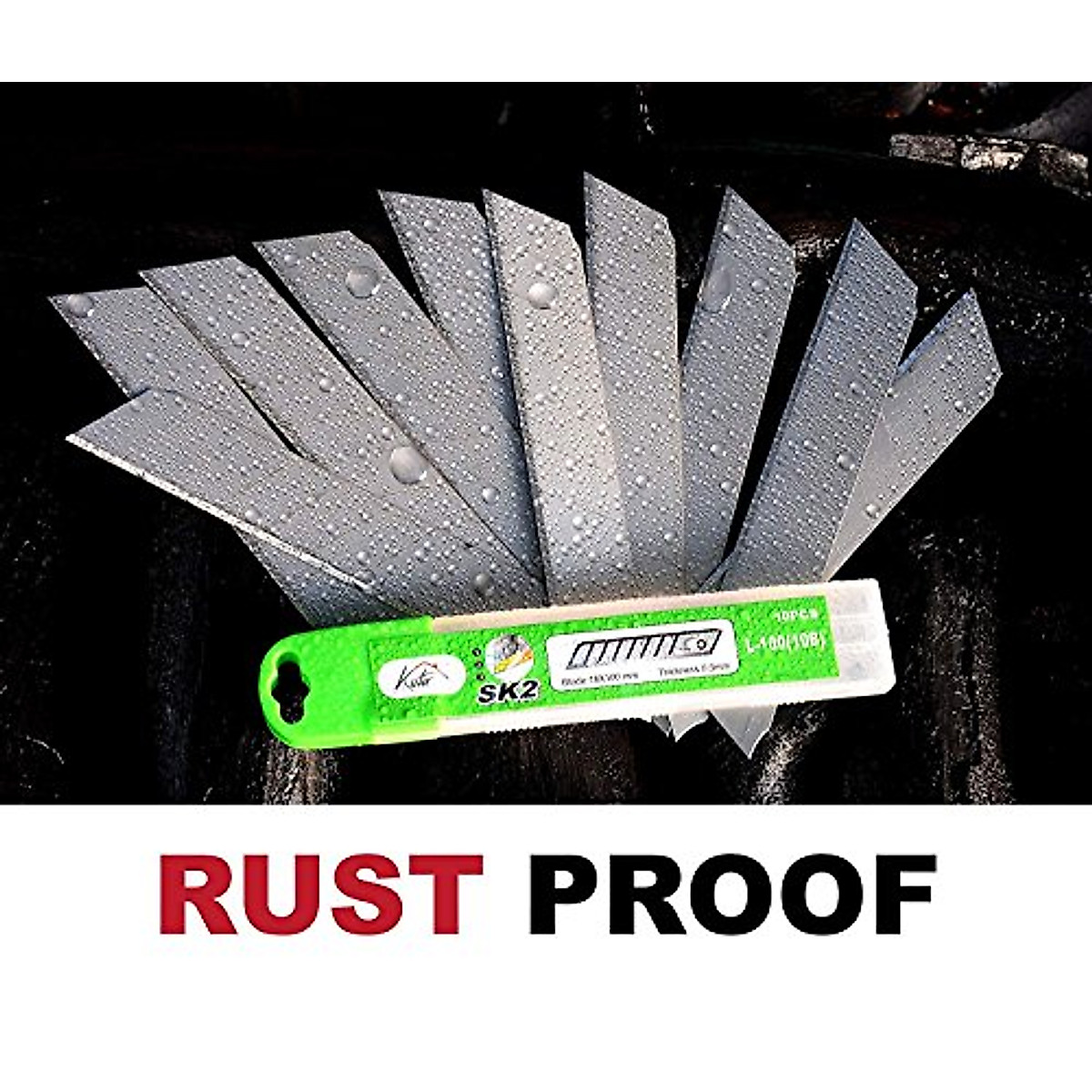 Kutir Box Cutter Utility Knife Replacement Blades (Pack of 10) - Heavy Duty SK2 Metal 18mm Snap-Off Blade - For Retractable Utility Knives - Stays Sharp 3X Long - Suitable for Cardboard, Carpet, Rope