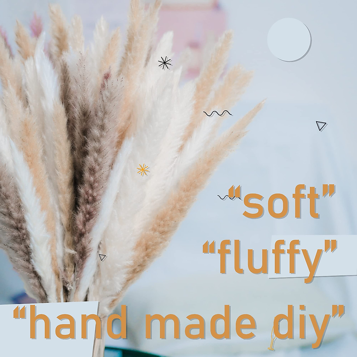 MnS Glam 75 Pc Natural Dried Pampas Grass-25 Pc Cream White Pampas/ 30 Pc Brown Pampass/ 20 Pc Beige Pompus Reed Grass 17.5" Fluffy Stems Dry Pompous Bouquets for Home Decor Wedding Flower Arrangement