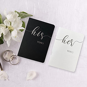 HANVOWS Vow Books His and Hers,Wedding Vow Books with Silver Foil Lettering,5.9"x3.9" Black and White Book Bride and Groom Booklet Notebook for Wedding Ceremony,Engagement Wedding Essentials Gift