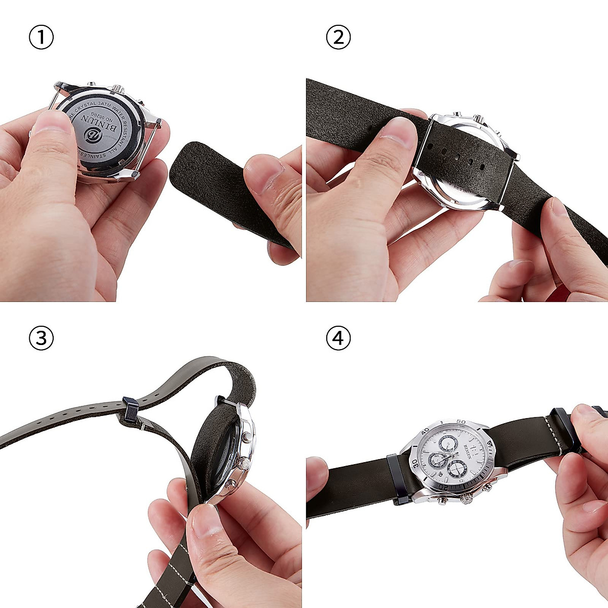 BINLUN Leather Watch Band Crazy Horse Oiled Leather Watch Straps 18mm 19mm 20mm 21mm 22mm 24mm Replacement One-Piece Watchbands for Men and Women Silver & Black Buckle