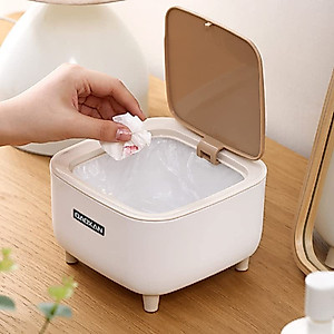 Bedroom Trash Can with Lid,Waste Basket for Bathroom,Kitchen Garbage Can with Push Button, Small Trash Bin，Plastic Rubbish Bin for Office, Living Room, 2.6 Gallon&0.5 Gallon (2 Pieces)