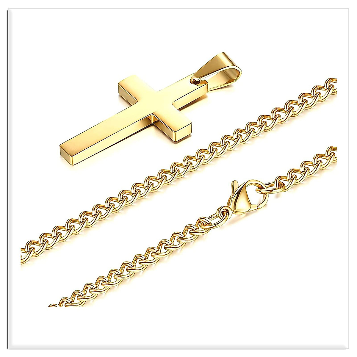 Xusamss 18K Gold Plated Stainless Steel Cross Religious Pendant Necklace,22inches Link Chain