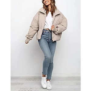 Gihuo Women’s Winter Cropped Puffer Jacket Coat Short Warm Quilted Jacket(Beige-L)
