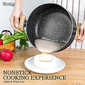 MICHELANGELO Stock Pot with Lid, 5 Quart Cooking Pot Nonstick, Granite Soup Pot with Lid, Induction Pot with Stay-cool Handle, 5 Qt Stockpot Non Stick Pot Black