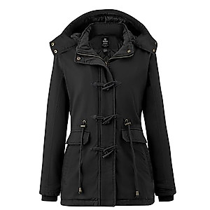 wantdo Women's Warm Thickened Parka Jacket with Removable Hood Black, XL