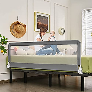 Costzon Toddlers Double Bed Rail Guard, Stainless Steel Folding Safety Bed Guard, Swing Down Bedrail, Kids Twin, Double, Full Size Queen & King, Set of 2 (Gray, 71-Inch)
