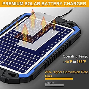 SUNER POWER 12V Solar Car Battery Charger & Maintainer, 6W Waterproof Solar Trickle Charger, Portable Solar Charger, High Efficiency Solar Panel Kit for Deep Cycle Marine RV Trailer Boat