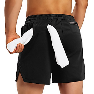 JWJ Mens Workout Shorts 5 Inch Athletic Running Shorts Quick Dry Elastic Gym Shorts for Men Jogging with Zipper Pockets,Black XL