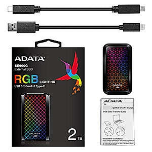 ADATA RGB SE900 2TB USB3.2 Gen2x2 Type-C Super Fast Transfer up to 2000MB/s Gaming and Personal External SSD (ASE900G-2TU32G2-CBK)