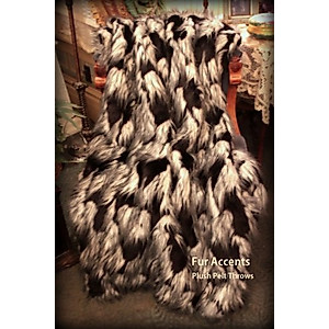 Premium Faux Fur Throw Blanket/Rugs/Luxury Black and White Exotic Feather Faux Fur /60" X 70" / Other Sizes, Colors Available/New