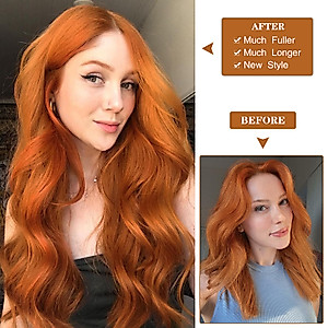 WECAN Clip In Hair Extensions 20 Inch 6pcs Copper Red Long Wavy Curly Hair Extensions Ginger Synthetic Fiber Double Weft Soft Hairpieces For Women Full Head