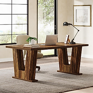 Tribesigns 63-Inch Wood Executive Desk, Large Office Computer Desk, Industrial Simply Style Study Writing Desk Business Workstation for Home Office