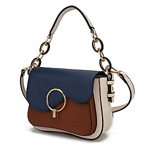 MKF Crossbody Bags for Women – PU Leather Pocketbook Handbag – Medium Side Messenger Purse, Shoulder Strap Cognac-Navy