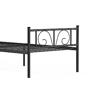 Twin Bed Frames for Teen Twin Size Beds Mattress Foundation with 12 Inch Storage Space Box Spring Replacement with Headboard, Black