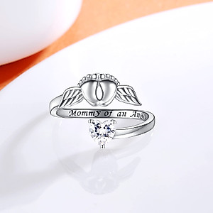 Miscarriage Ring Mommy of an Angel Necklace Bracelet 925 Sterling Silver Pregnancy Loss Memorial Jewelry Sympathy Gifts for Women Mom (Miscarriage Ring)