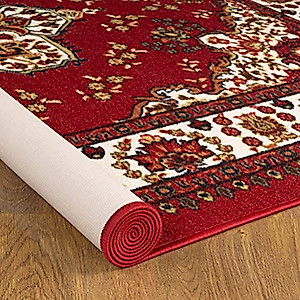 Antep Rugs Alfombras Oriental Traditional 8x10 Non-Skid (Non-Slip) Low Profile Pile Rubber Backing Indoor Area Rugs (Maroon, 7'10" x 10')