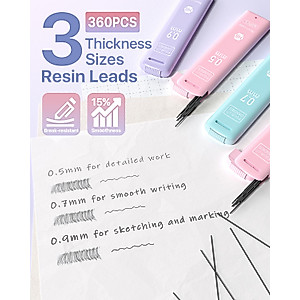 Four Candies Cute Mechanical Pencil Set 0.5 mm & 0.7mm & 0.9mm, with HB #2 Lead Refills, Pastel Erasers & Eraser Refills, 16-Count Pack, Aesthetic School Supplies for Writing, Drawing and Sketching