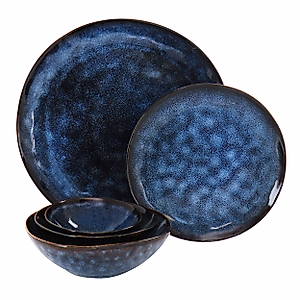 Elama Lucca 20 Piece Round Stoneware Triple Bowl Dinnerware Set in Blue