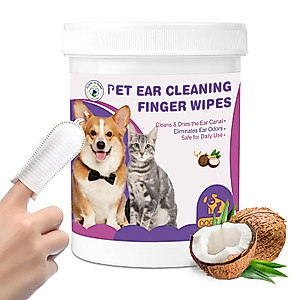 65pcs Pet Ear Cleaning Finger Wipes Cat Dog Ear Wipes Cleaner Cat and Dog Care Remove Earwax Debris Deodorize Relieve Ear Itching and Inflammation Non-Irritating Easy to Use Plant Fragrance