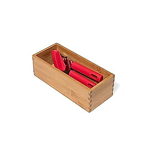 Lipper International Bamboo Wood Utensil Holder Storage Box for Cooking Tools, Makeup, or Office Supplies, 4" x 9 1/4" x 3"
