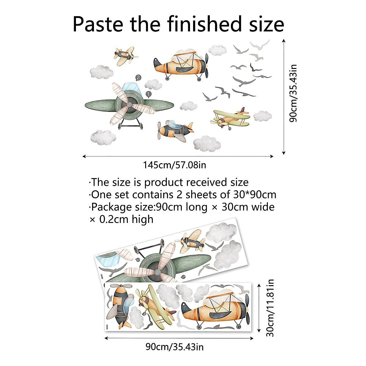 Airplane Wall Decal for Boys/Peel and Stick Boys Bedroom Wall Sticker/Can be Suitable for Kindergarten Nursery Boys Girls Bedroom Wall Decoration