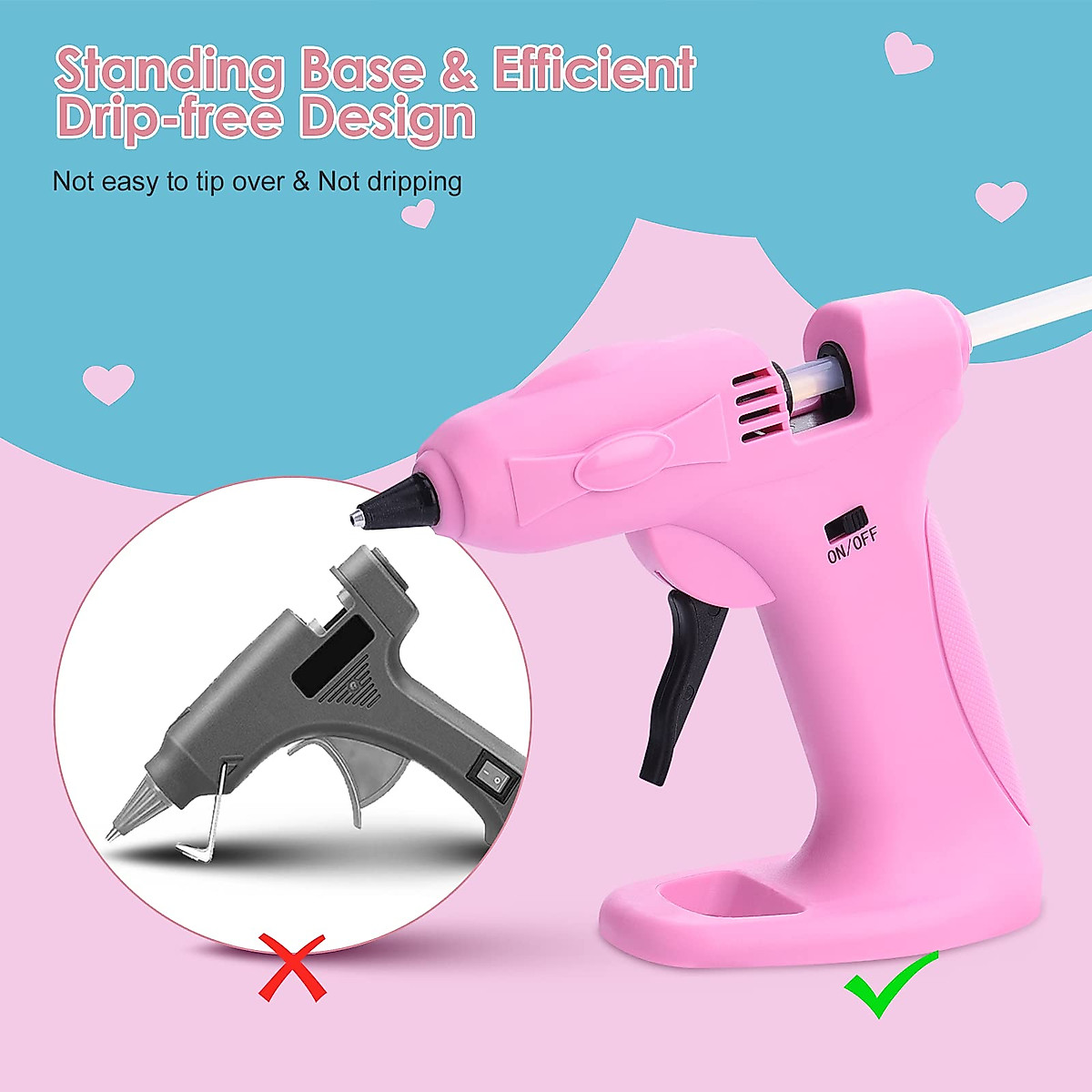 Glue Gun Cordless USB Rechargeable: 2600mAh Battery Operated Fast Preheating Wireless Hot Glue Gun Kit with 30pcs Mini Glue Stick for Crafts DIY Arts Home Repairs - Pink