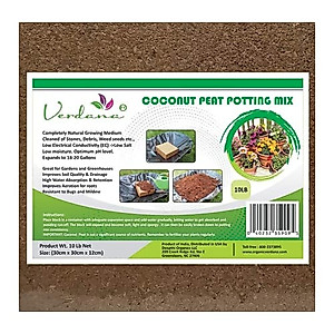 Verdana Coconut Fiber Potting Mix - 10 Lb Compressed Block Brick - Coco Coir, Coco Peat, Coir Pith - Alternative to Peat Moss – Soilless Growing Medium - Low EC, Optimum pH, High Expansion