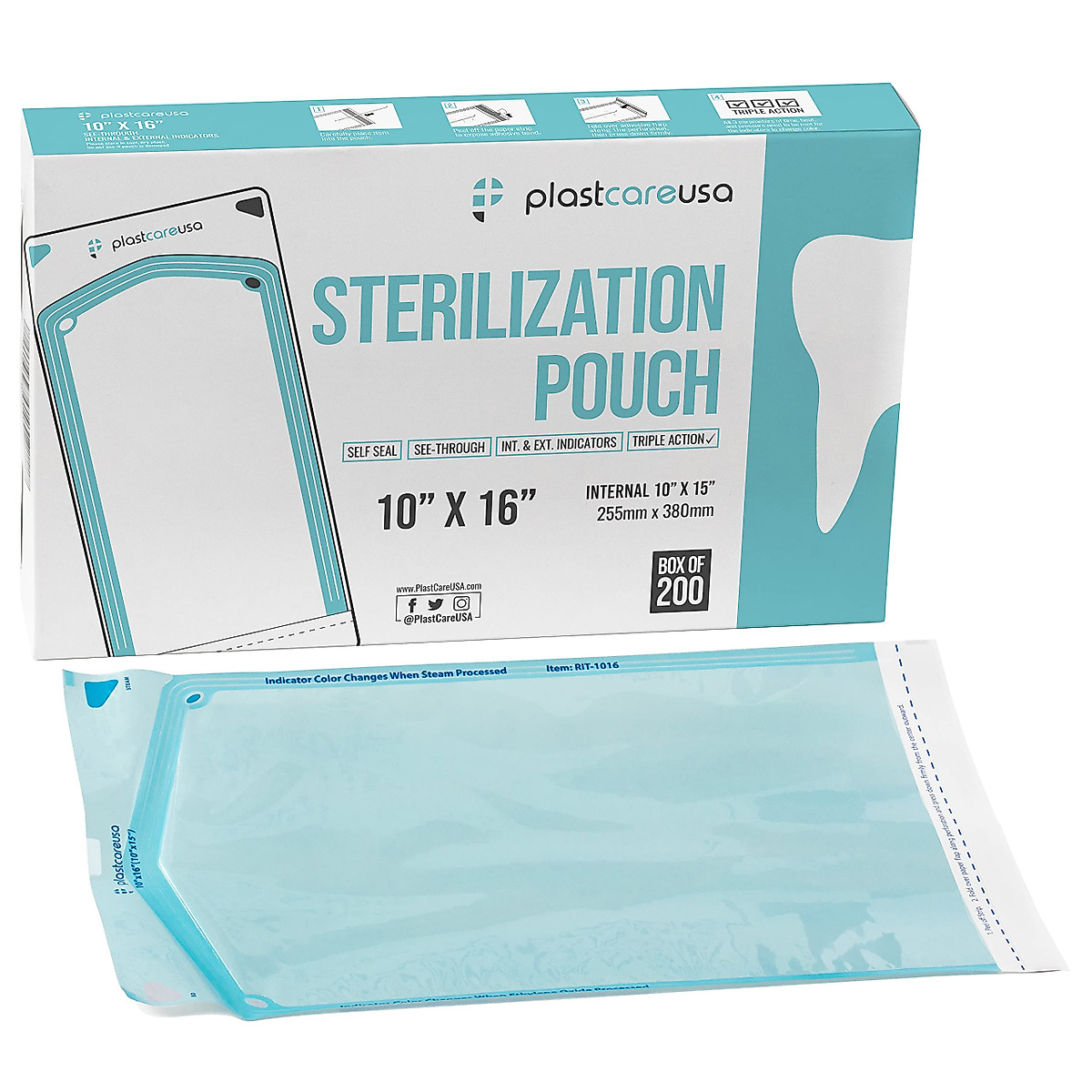 2000 Bulk Sterilization Pouches, Sterilizer Autoclave Bags for Sterilizing Cleaning Medical and Dental Instruments Tools, 10 Boxes of 200 (10" x 16")