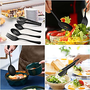 Homikit Stainless Steel 3 Large Serving Spoons, 3 Slotted Serving Spoons, 3 Serving Forks, 3 Serving Tongs, 12Pcs Black Metal Catering Banquet Buffet Serving Utensils, Mirror Polished, Dishwasher Safe