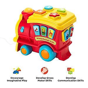 KiddoLab Toy Train - Interactive & Educational Pull Toy for Babies, Toddlers, Children - Numbers & Animal Sound Buttons, 8 Songs, Volume Control, Flashing Light - for Kids Ages 6 Months & Up